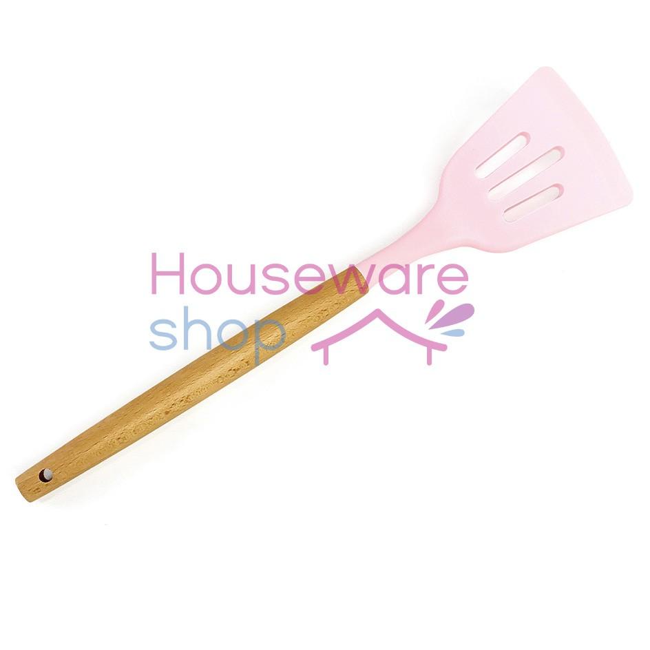 Jual [PSI.09De22ž] Spatula Lubang Gagang Kayu / Sendok Goreng Silikon ...