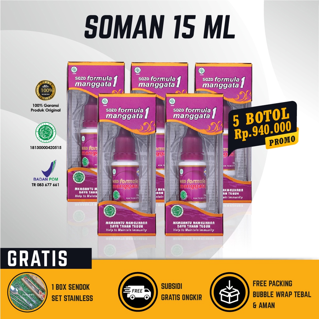 Jual 5 Botol ( Soman 1 ) Jamu Tetes Sozo Formula Manggata 1- 5 Botol ...