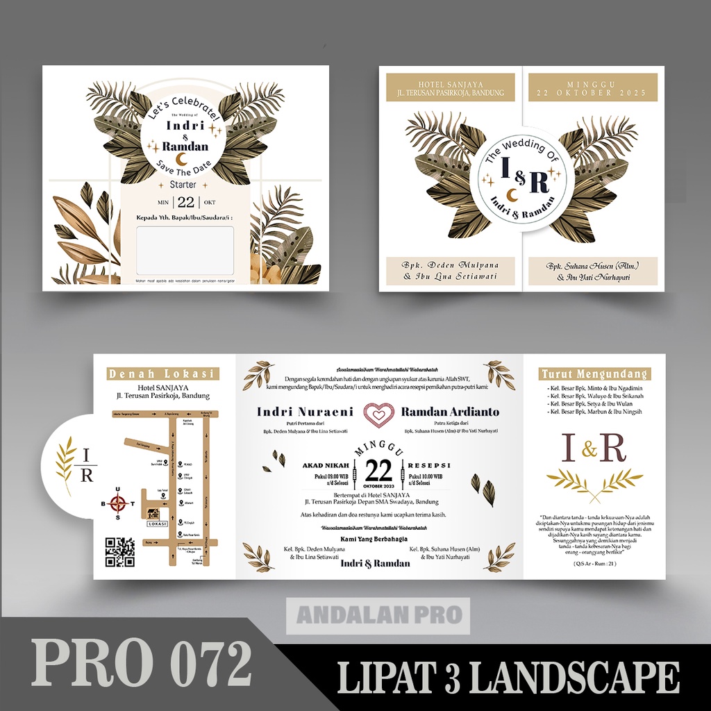 Jual 50 Desain Undangan Lipat 3 Landscape Bahan Jasmine White | Shopee ...