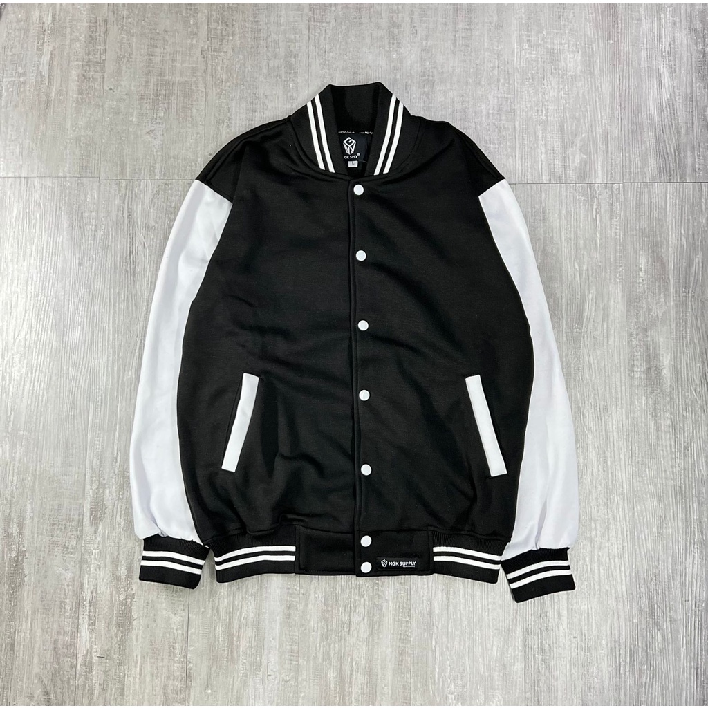 Jual NGK Jaket Varsity Polos Blackwhite | Shopee Indonesia