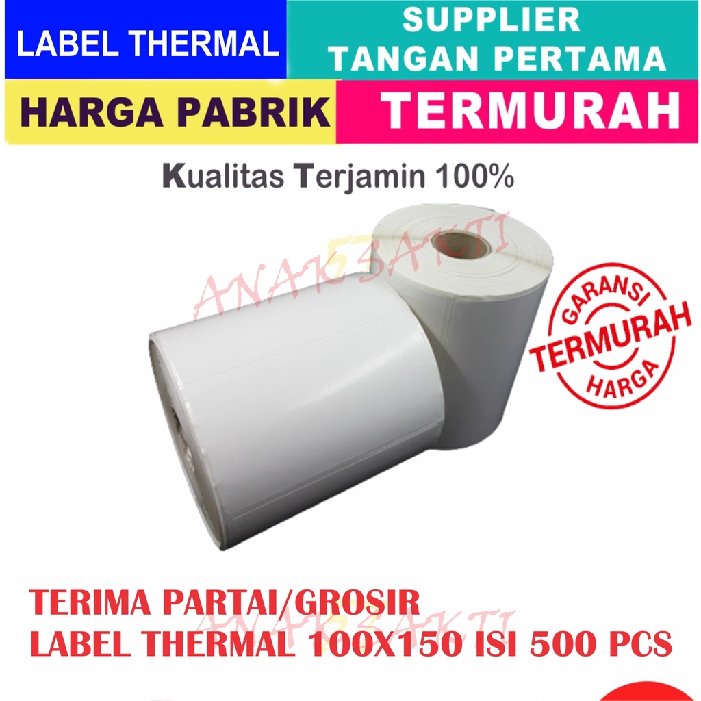 Jual Kertas Thermal Sticker Label Barcode Roll ukuran A6 100x150 mm isi 500pcs 100x150mm isi 500 ...