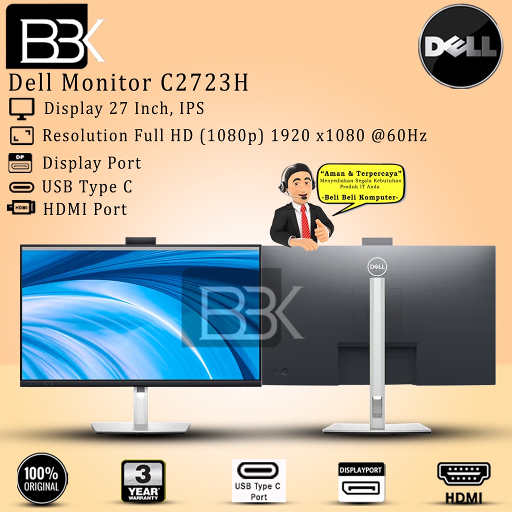Jual Monitor Dell 27" inch Monitor C2723H 3 Year | Shopee Indonesia