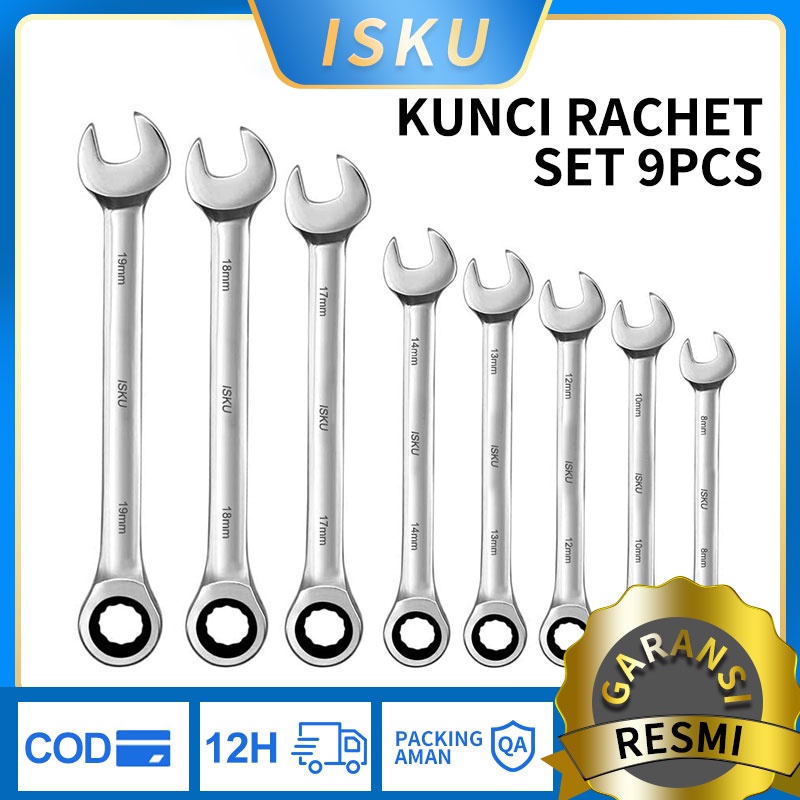 Jual Isku kunci ring pas rachet 72gigi 8-19mm Kunci Flexible Kombinasi Krek Ratchet set 8-19mm ...