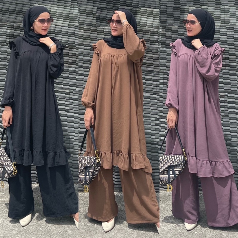 Jual SET TUNIK VELISA JUMBO POLOS CRINKEL AIRFLOW PREMIUM/ONE SET LONG ...