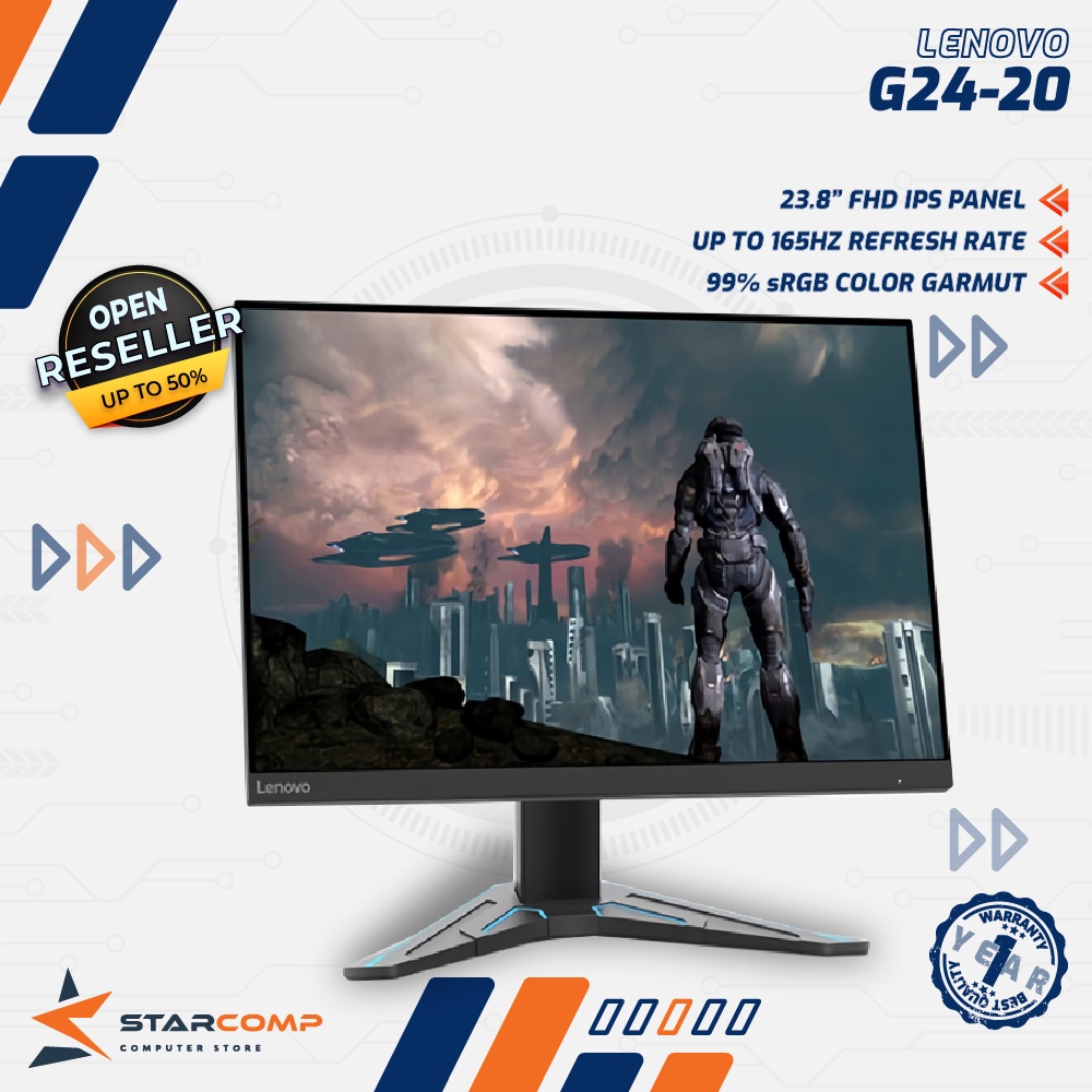 Jual LENOVO G24-20 24" IPS 1080p 165Hz Monitor LED HDMIx2 DP Ergonomic ...