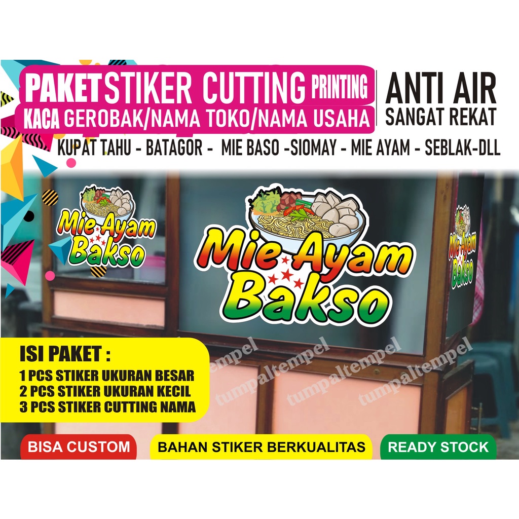 Jual PAKET STIKER KACA GEROBAK TULISAN MIE AYAM BAKSO | Shopee Indonesia