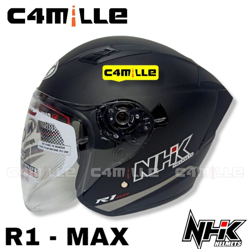 Jual HELM NHK R1 MAX SOLID BLACK DOFF DOUBLE VISOR HALF FACE | Shopee ...