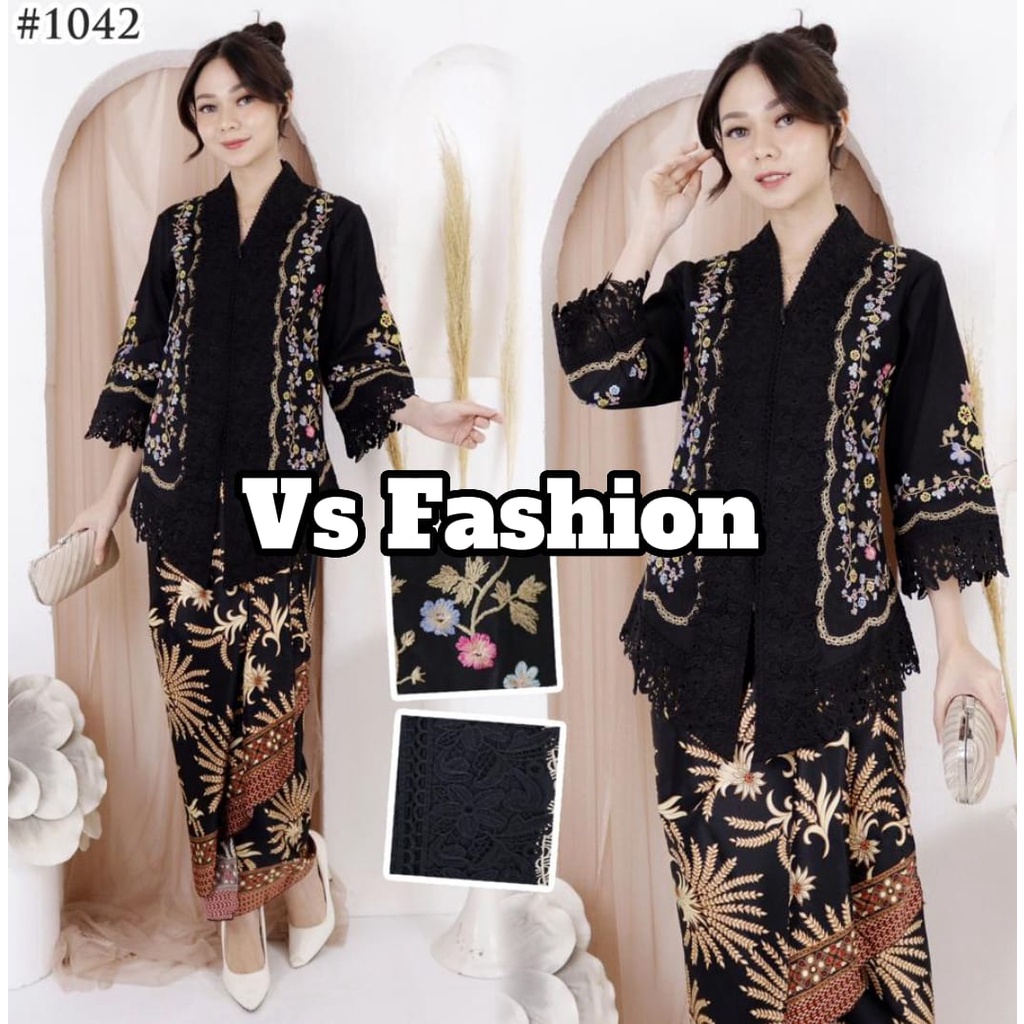 Jual 1042/3040 Kebaya alexuez bordir timbul hitam /kebaya encim premium ...