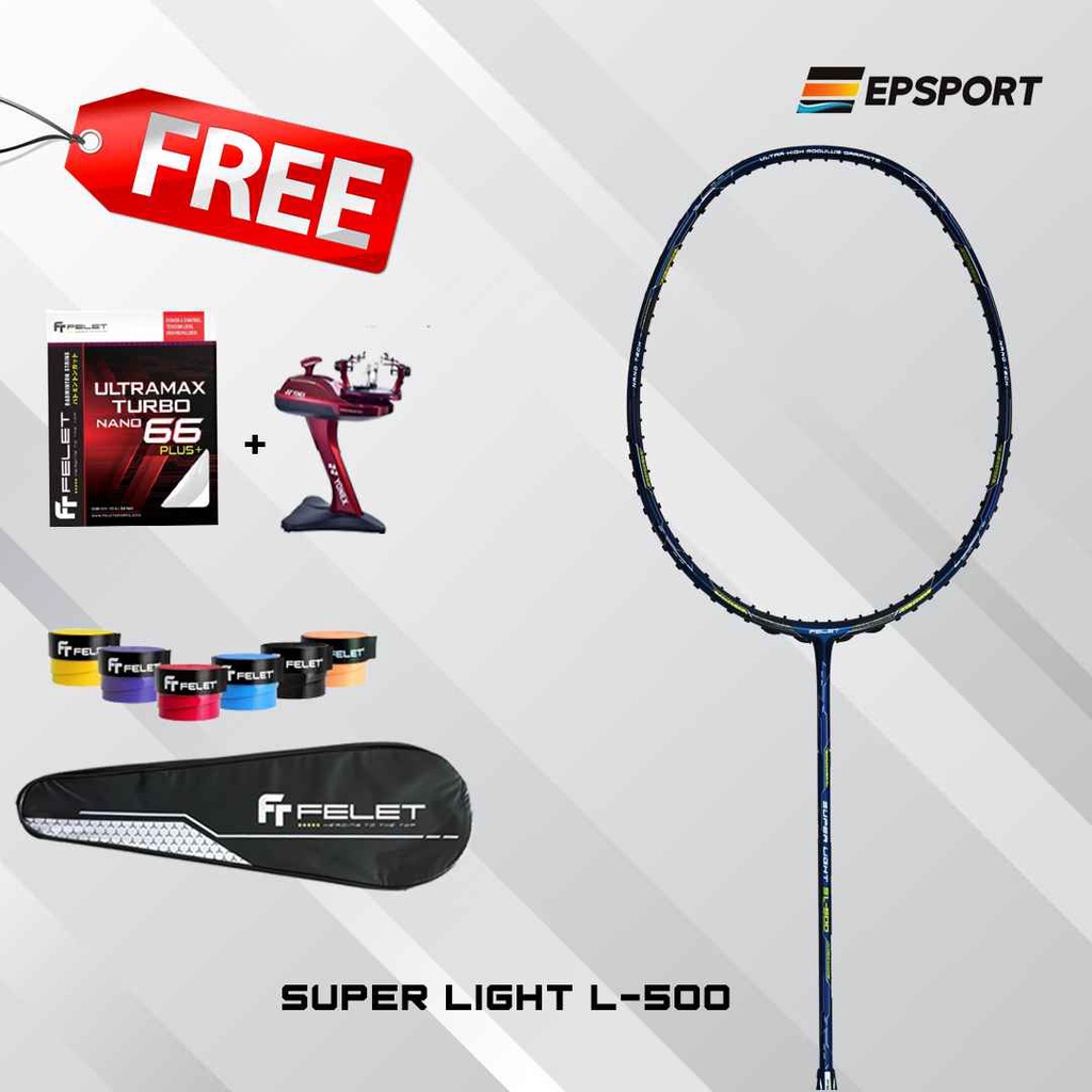 Jual RAKET BADMINTON FELET SUPER LIGHT 500 FREE SENAR,GRIP ,PASANG 100% ...