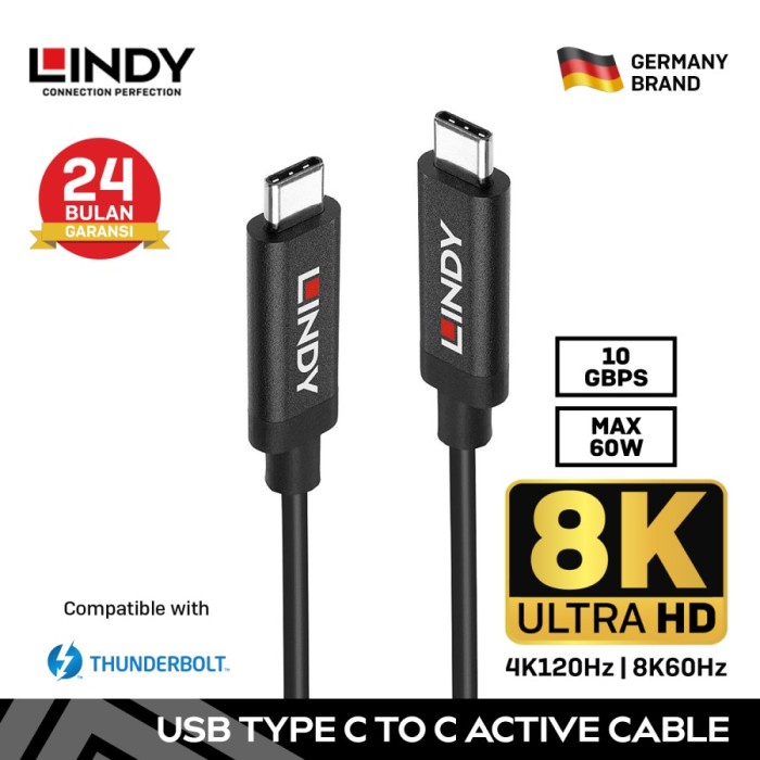 Jual LINDY 43348 3M Kabel USB 3.2 Gen 2 Type C to C Active 8K PD Cable ...