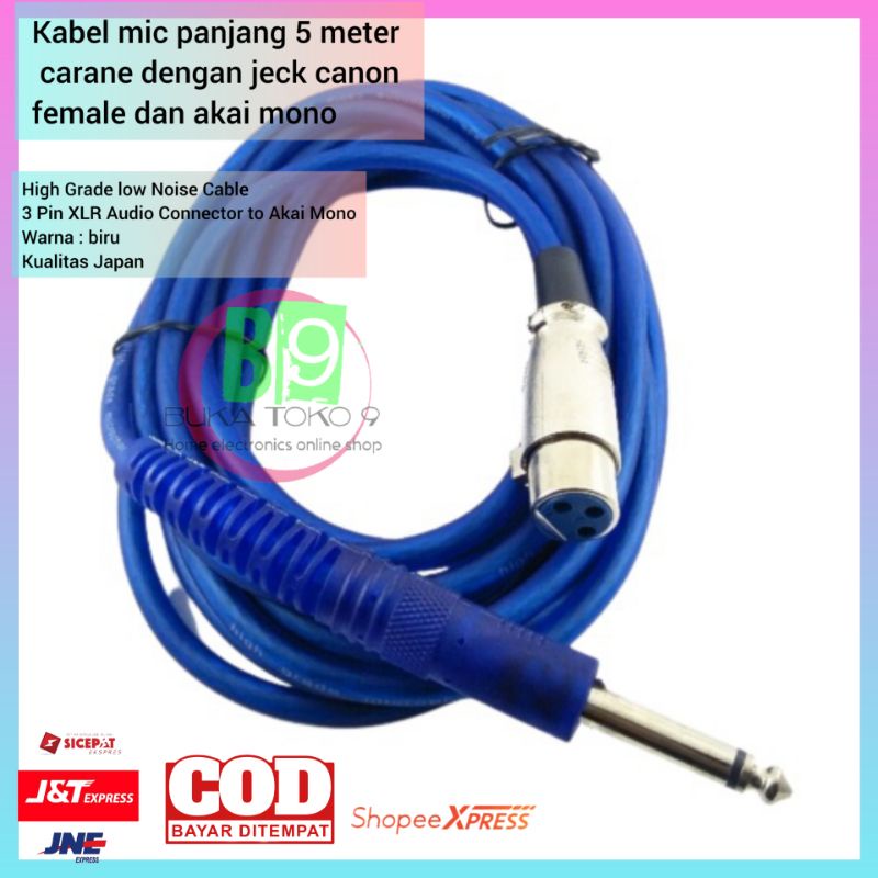 Jual Kabel mic panjang 5 meter carane dengan jeck canon female dan akai ...