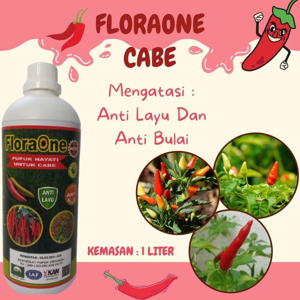 Jual FLORA ONE CABE 1 LITER, Pupuk Cabai Agar Berbuah Lebat Dan Anti Rontok, Pupuk Cabai Agar ...