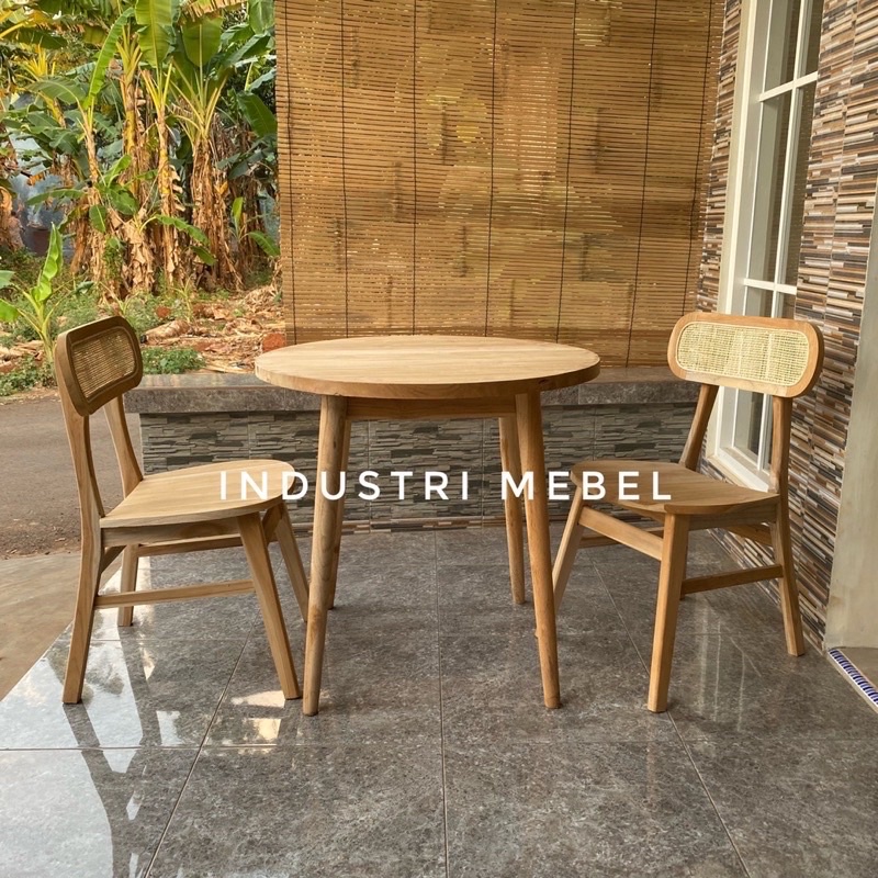 Jual Set Meja Makan Kotak 80x80 dan 2 Kursi Ropan Rotan - Kursi Cafe Resto Scandinavian - Kursi ...