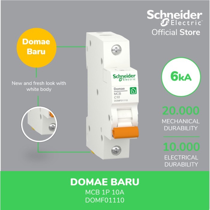 Jual Hag Mcb Schneider New Domae 6Ka Domf01110 1 Phase 1P 10A 10 Ampere C10 | Shopee Indonesia