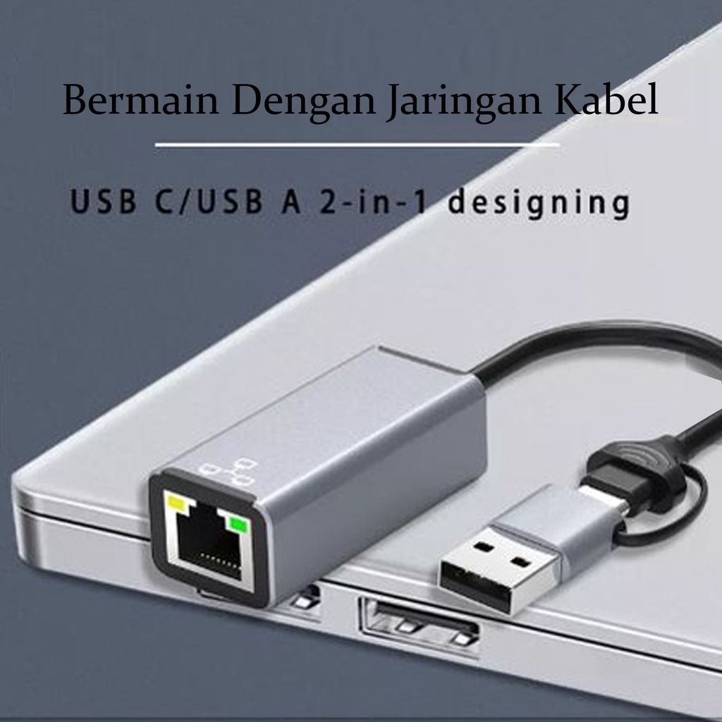 Jual LAN USB 2 in 1 Ethernet Adapter USB C / USB A Cable LAN 2 in 1 2.0 ...
