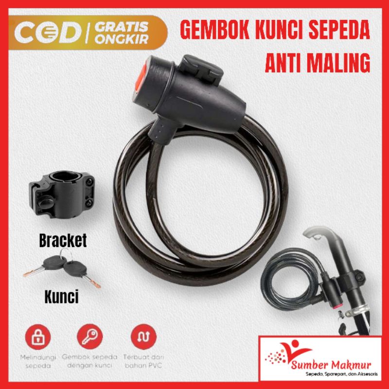 Jual Gembok Kunci Sepeda Spiral Anti Maling Multifungsi Gembok Helm ...