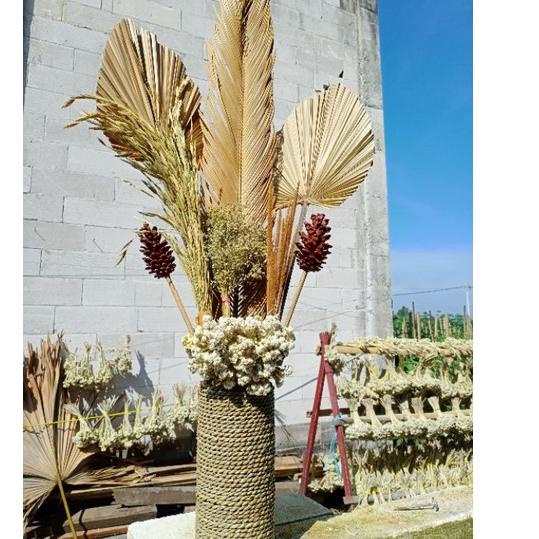 Jual Update Paket Bunga Kering+Pot Mendong+Daun Palem Kering Rustic ...