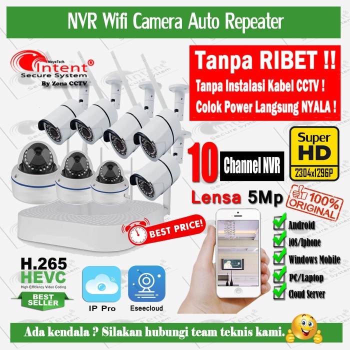 Jual 8 Camera INTENT Wifi NVR Kit Auto Multi-Repeater Super-HD Lens 5MP ...