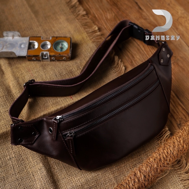 Jual Tas Selempang Waistbag Pinggang Kulit Pria 100% Kulit Sapi Asli ...