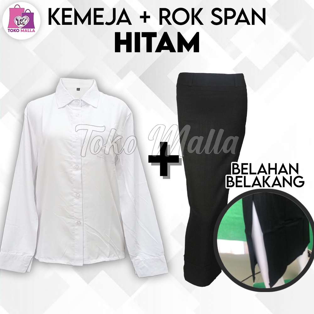 Jual Setelan Kemeja Putih Set Wanita,1 SET KEMEJA & Rok SPAN Panjang HITAM, Jas Formal, One Set ...