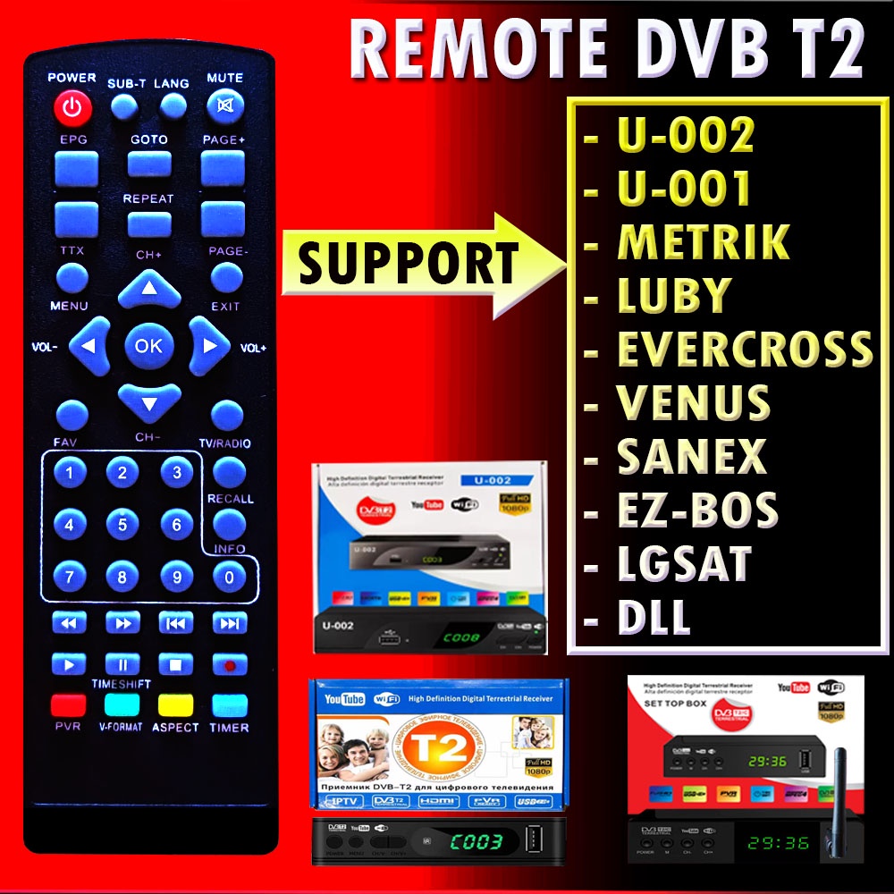 Jual REMOTE REMOT DVB T2 DVBT2 STB SET TOP BOX U-002 U-001 METRIK ...