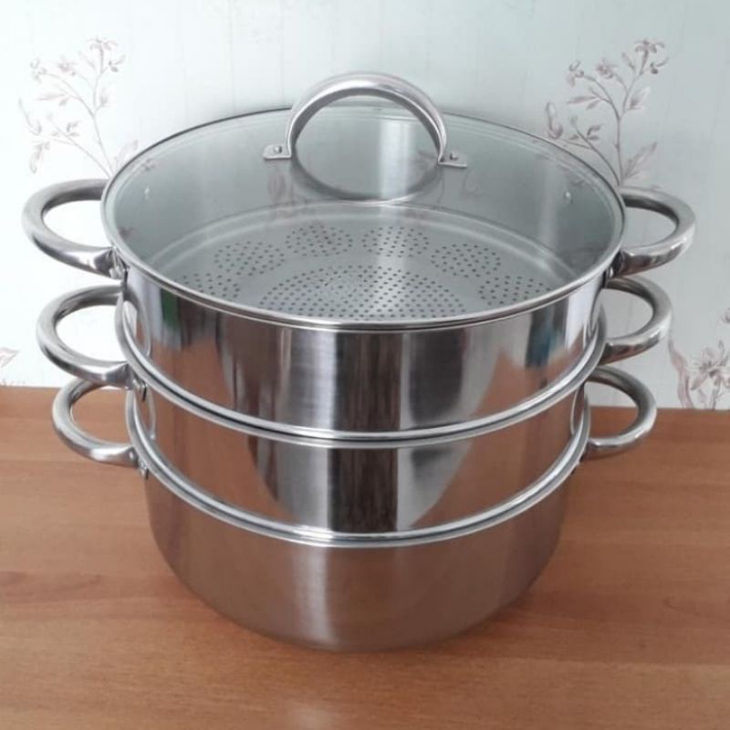 Jual Panci Kukus Super Steamer Supra 40 cm Susun 3 Stainless Tutup Kaca ...