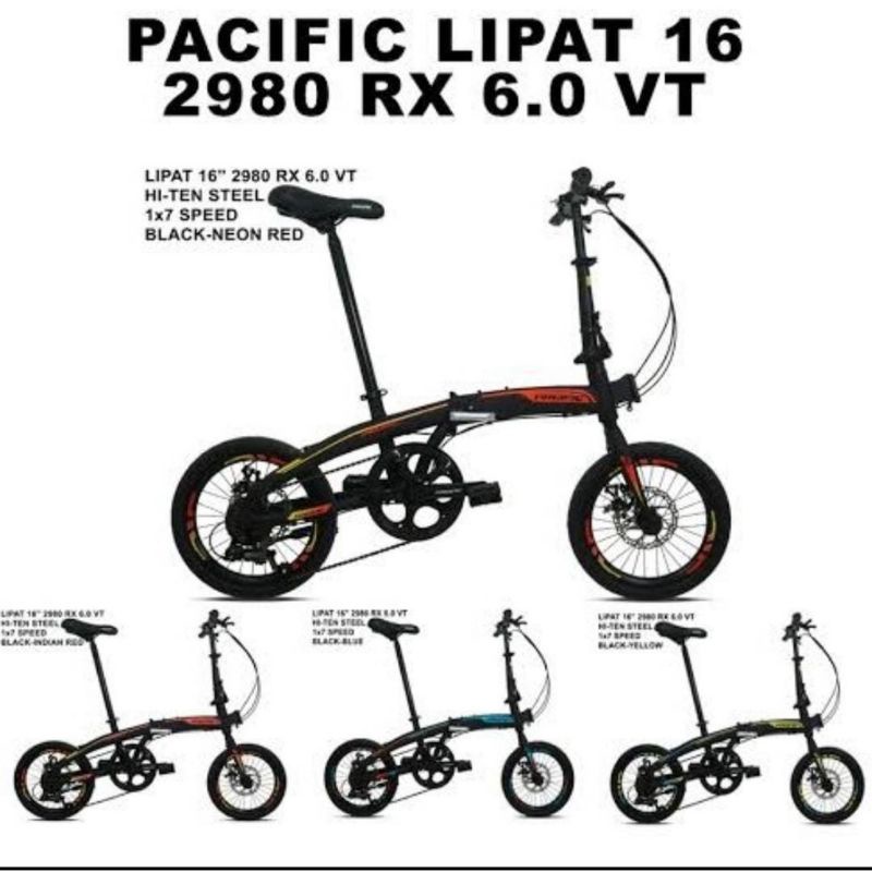 Jual SEPEDA LIPAT 16 INCH PACIFIC 2980 RX 6.0 / RX 6.0 DB VT 7 SPEED DISK BRAKE CAKRAM OPERAN ...