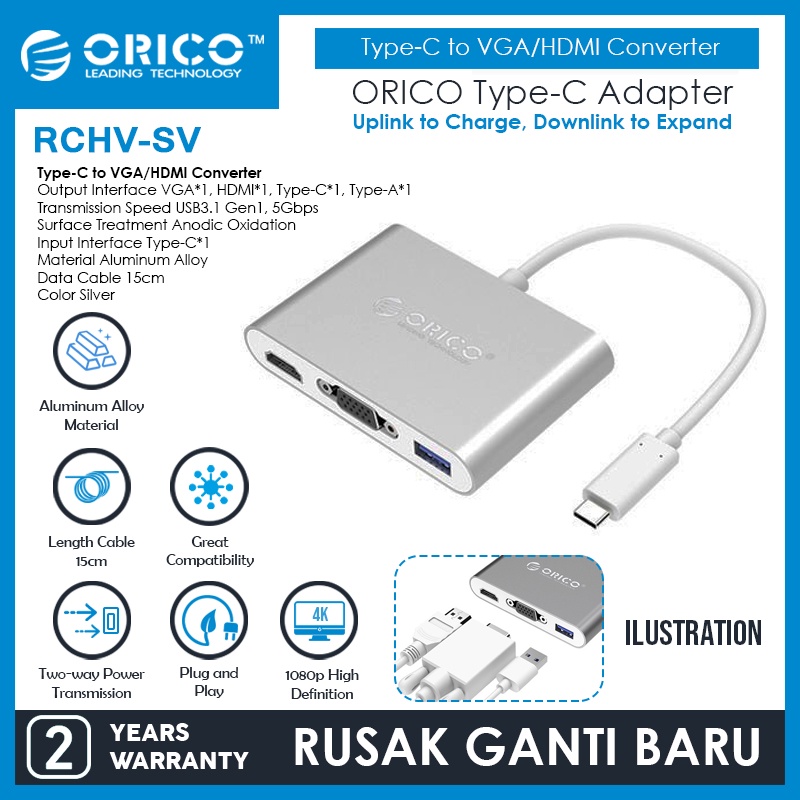 Jual ORICO RCHV Aluminum HUB with Type-C to VGA/HDMI Converter | Shopee ...