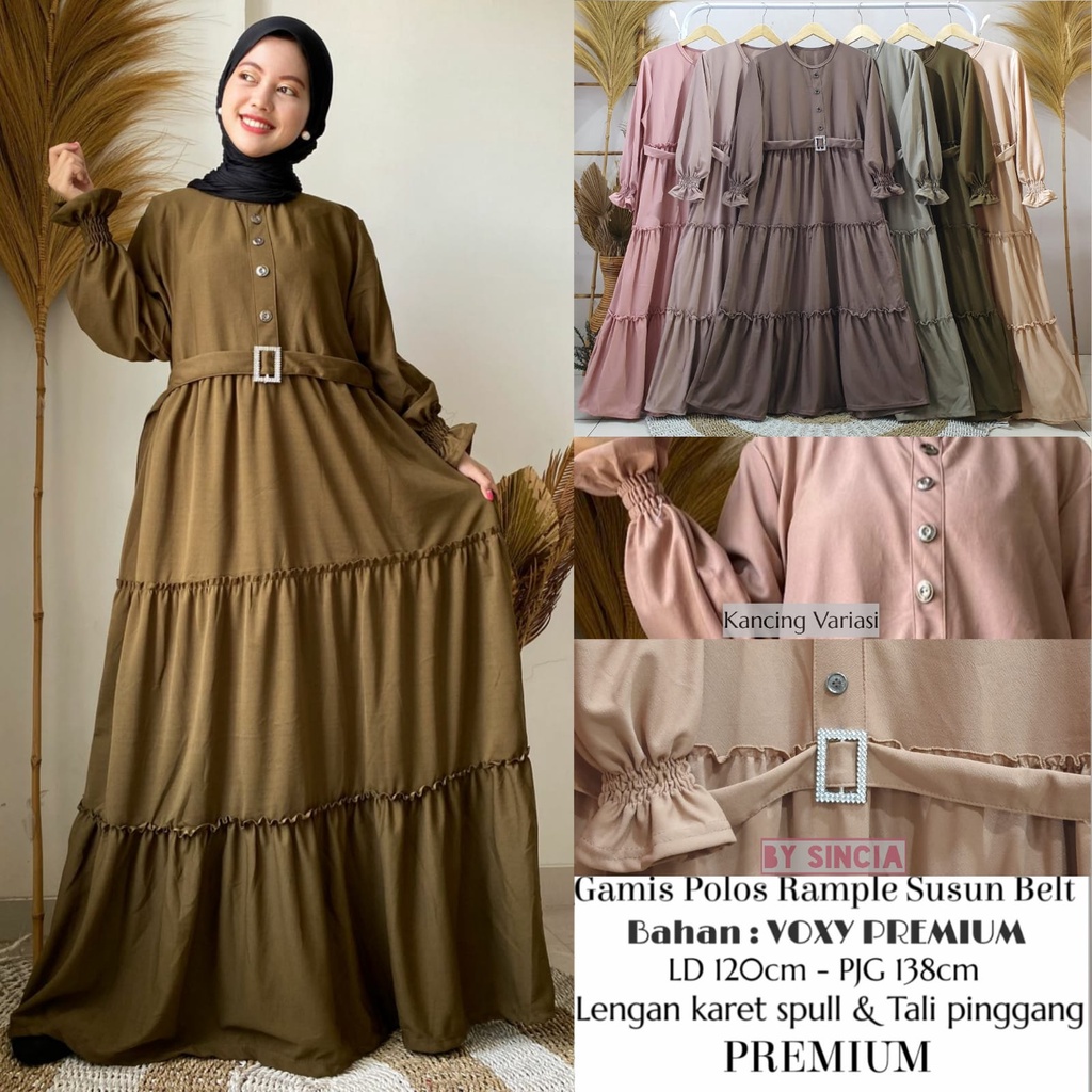 Jual Gamis jumbo model kancing rampel 3 susun + sabuk motif polos bahan ...