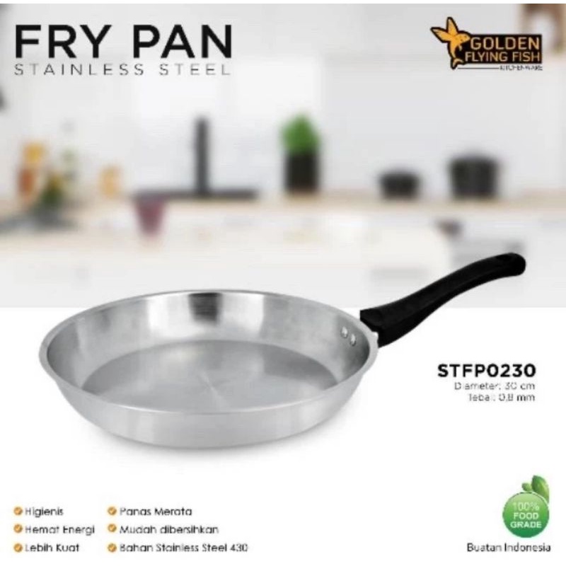 Jual Fry Pan 30 cm Golden Flying Fish Stainless Steel Anti Lengket ...