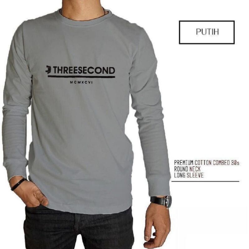 Jual Kaos Pria Distro Lengan Panjang Three Second ORIGINAL / Koas Pria ...
