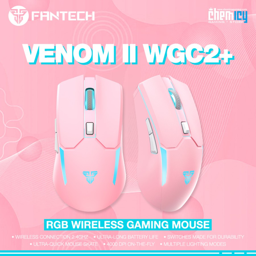 Jual Fantech Venom II WGC2+ / WGC2 Plus Pink RGB Wireless Gaming Mouse ...