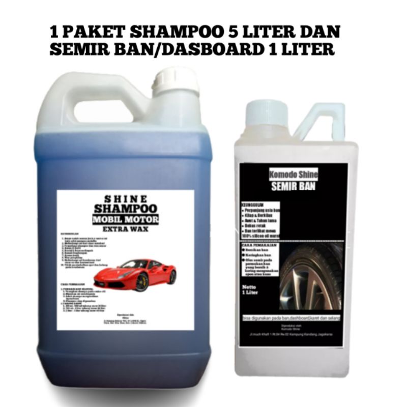 Jual paket shampoo biru 5 liter dan semir ban 1 liter | Shopee Indonesia