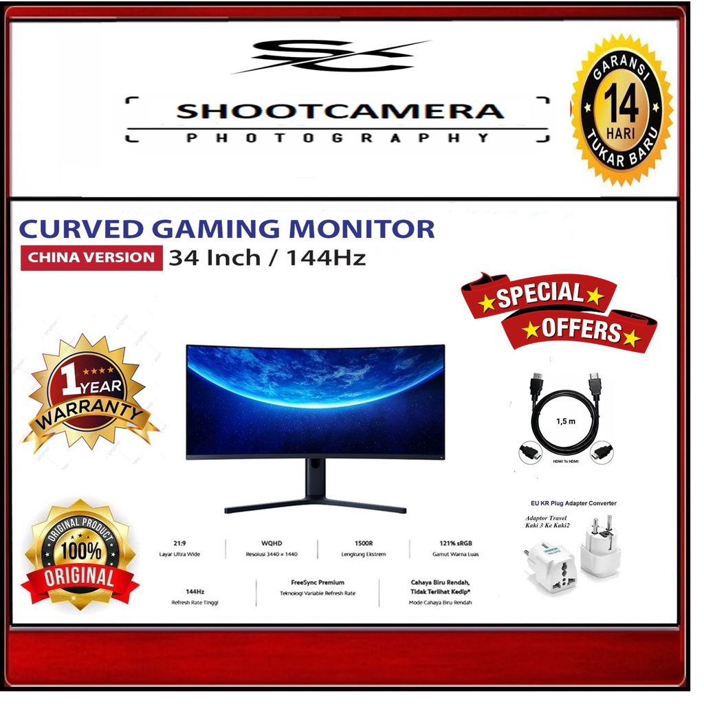 Jual MONITOR GAMING 34 INCH 144HZ CURVED WQHD ORIGINAL LED | Shopee ...