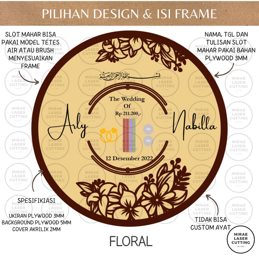 Jual Frame Mahar Round Endless Romance / Mahar Laser Cutting / Mahar ...