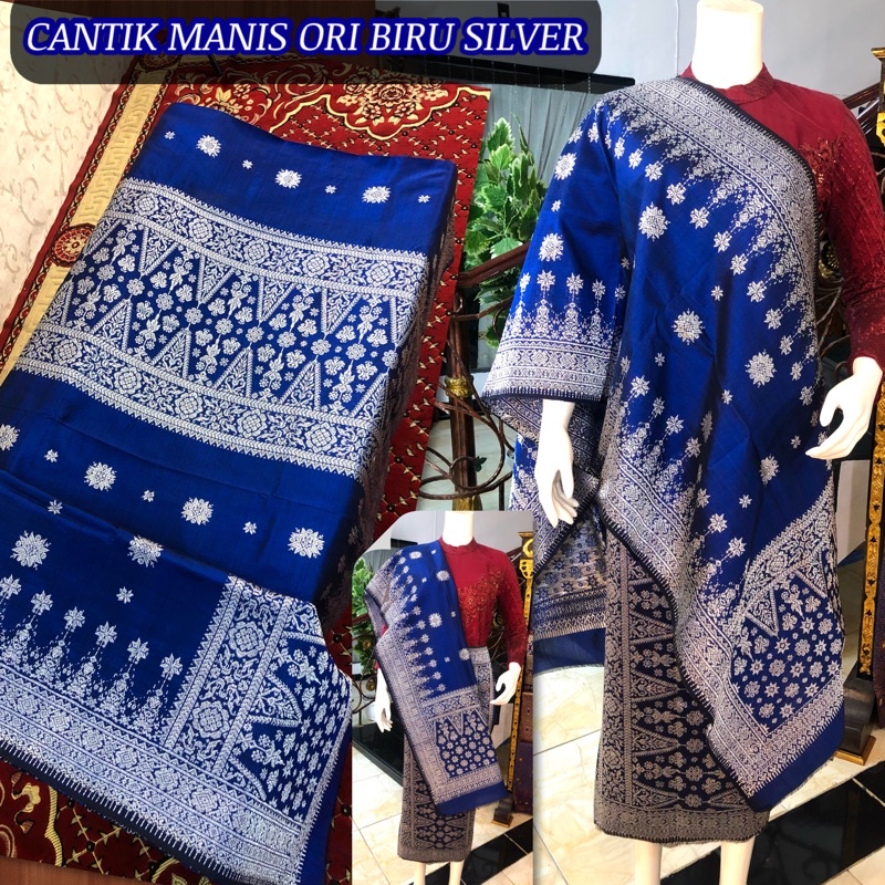Jual SONGKET CANTIK MANIS ORI Biru silver / Songket Tenun Palembang asli Tenun Tangan / ilham ...