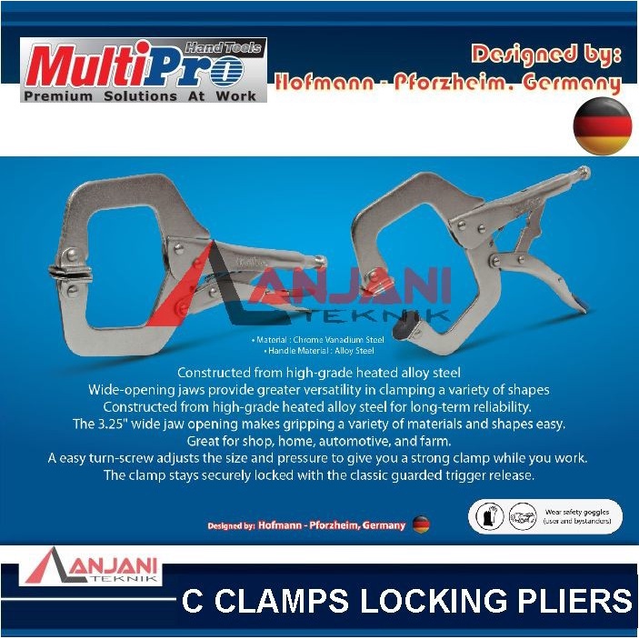 Jual TANG JEPIT BUAYA C CLAMP 11 INCH MULTIPRO CATOK LOCKING PLIERS ...