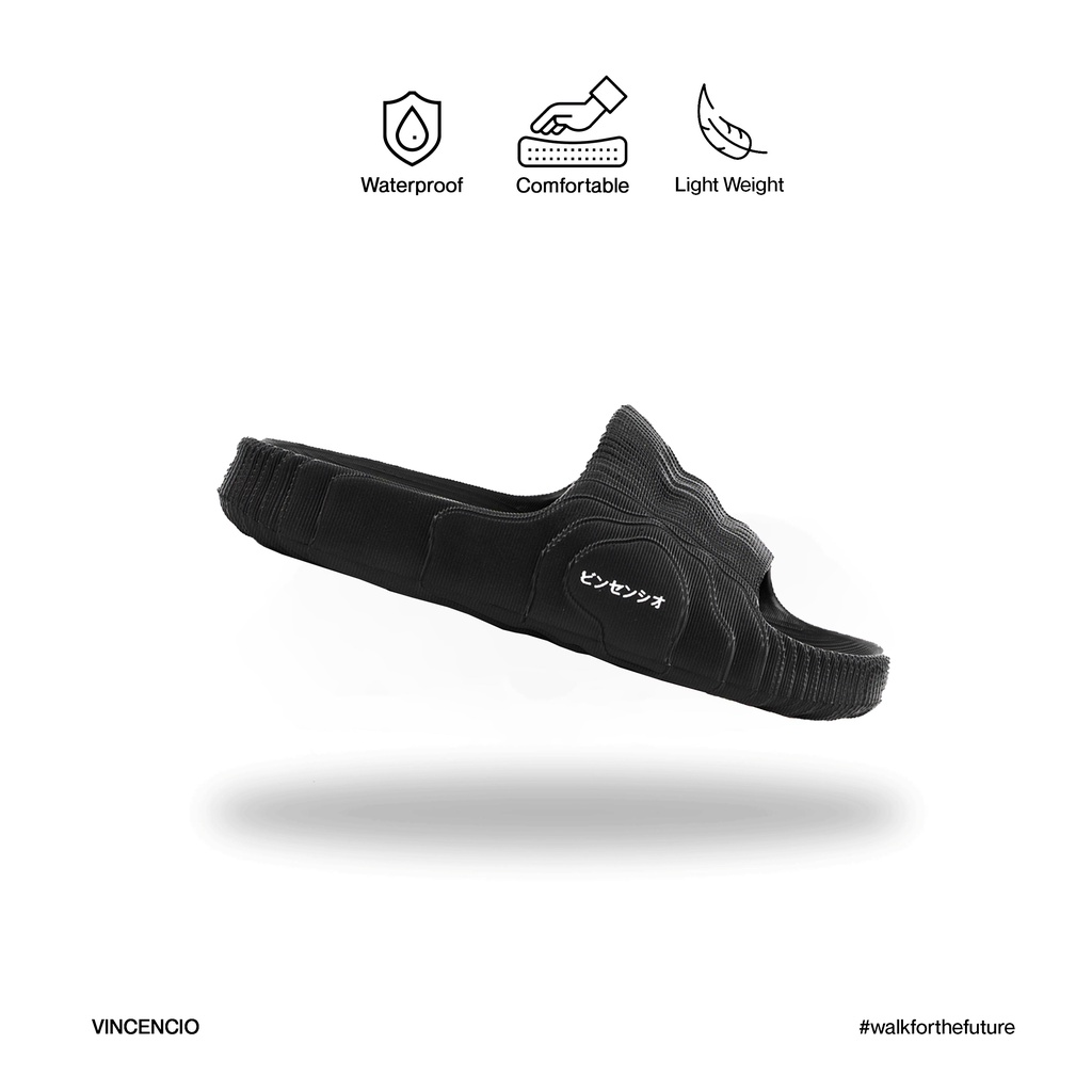Jual VINCENCIO - Kiyoshi Slides - Jet Black - Sandal Pria Wanita Ringan ...