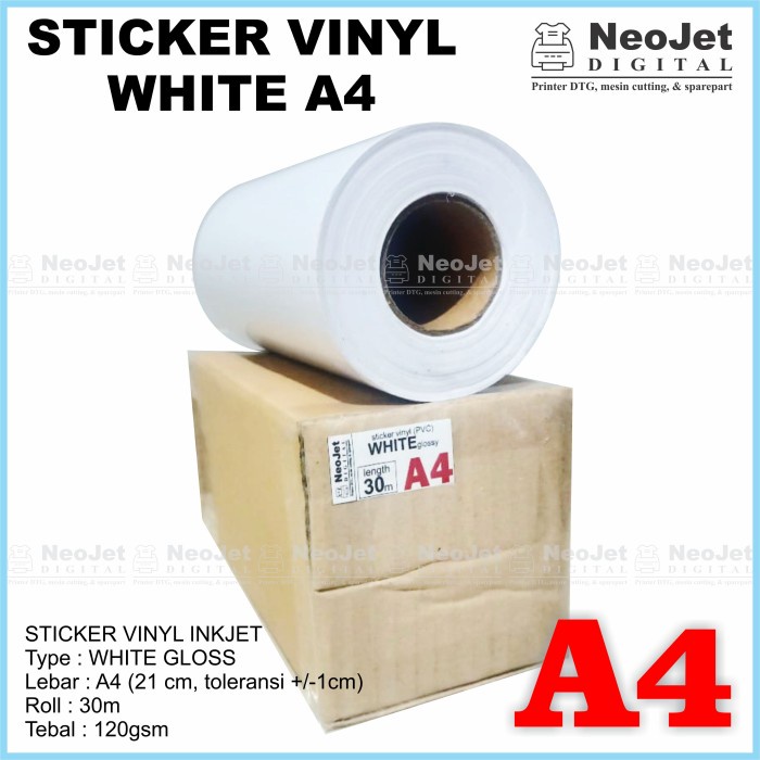 Jual Stiker Vinyl Coating Sticker For Inkjet Printer 21 Cm X 30 M White ...