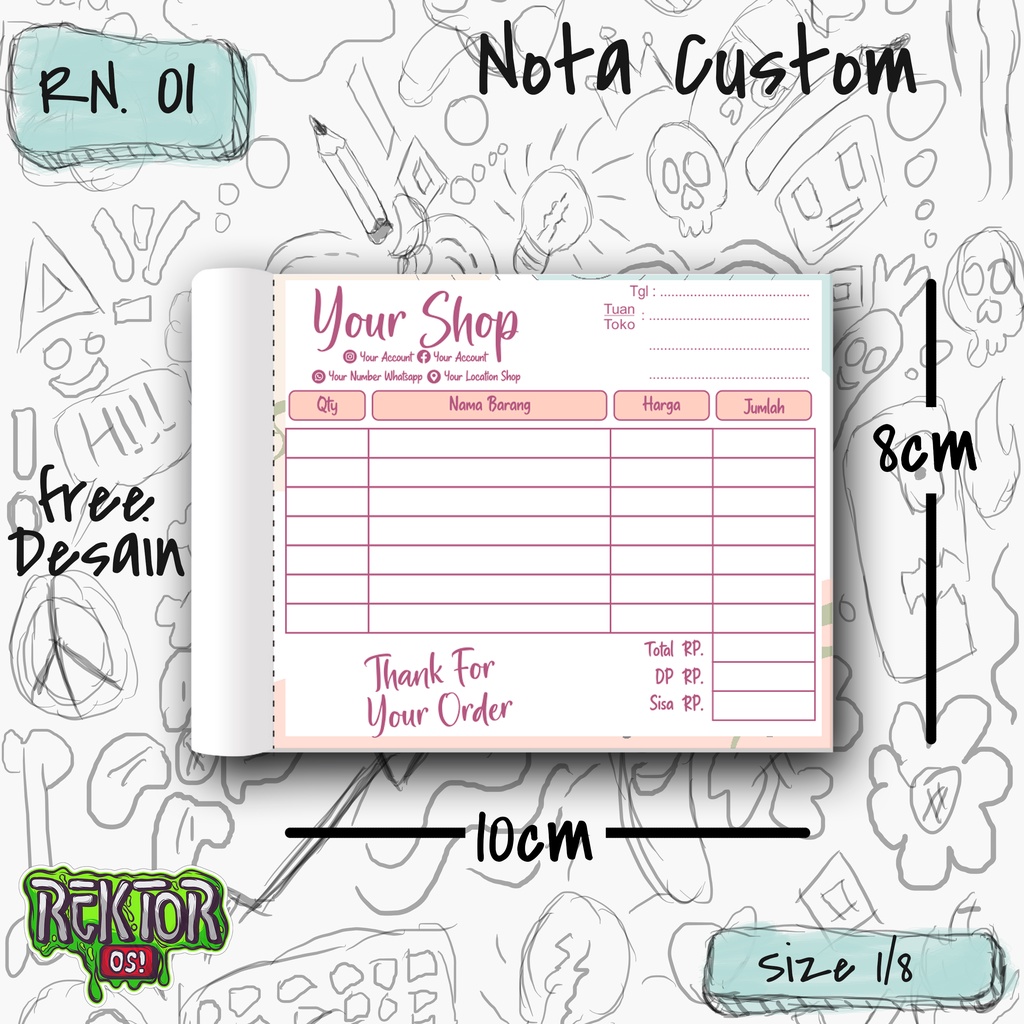 Jual CETAK NOTA / 1/8 FOLIO /NOTA CUSTOM / 2 PLY / NOTA FULL WARNA ...