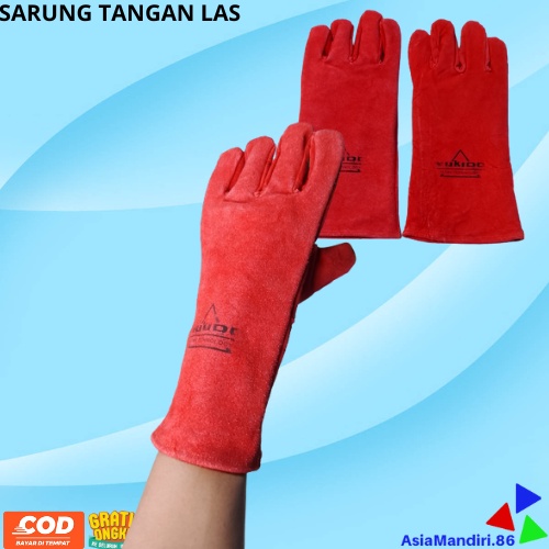Jual SARUNG TANGAN LAS MERAH / Sarung tangan kulit las/ wellding gloves ...