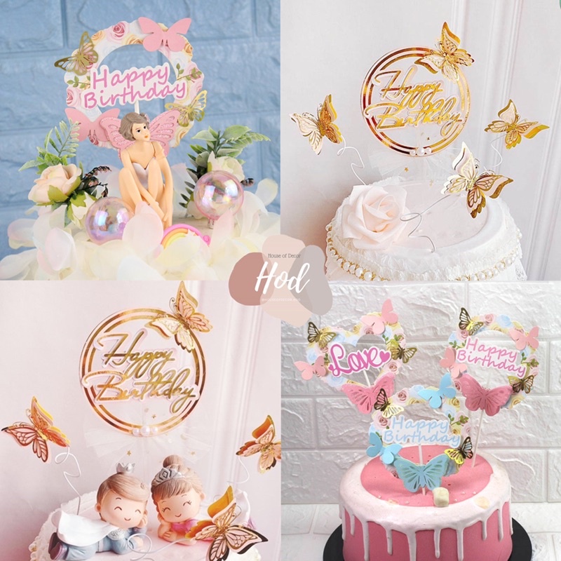 Jual Topper Butterfly HBD Hiasan Kue Ulang tahun Tulisan happy birthday ...