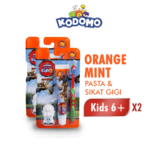 Jual KODOMO Sikat Gigi 2 IN 1 Pro Orange Mint Kids Dragon 2 Pcs | Shopee Indonesia
