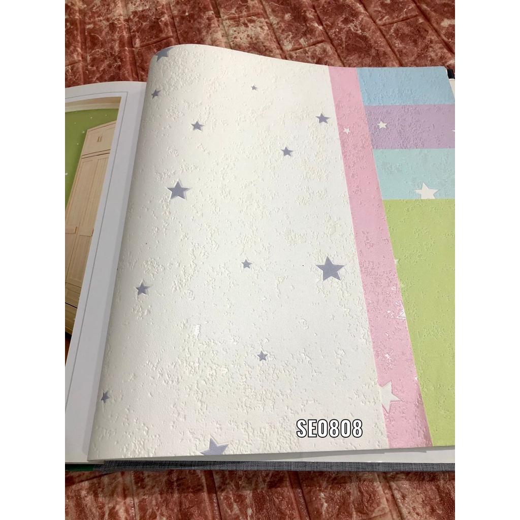 Jual WALLPAPER DINDING ANAK MOTIF BINTANG PUTIH BIRU PINK EMBOS TEBAL ...