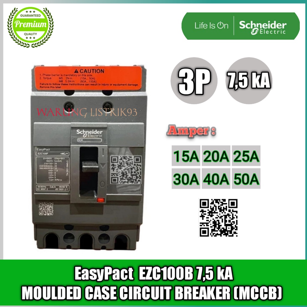 Jual Mccb | Breaker EasyPact Ezc100B 3p 7,5kA Schneider 15A | 20A | 25A | 30A | 40A | 50A | 60A ...