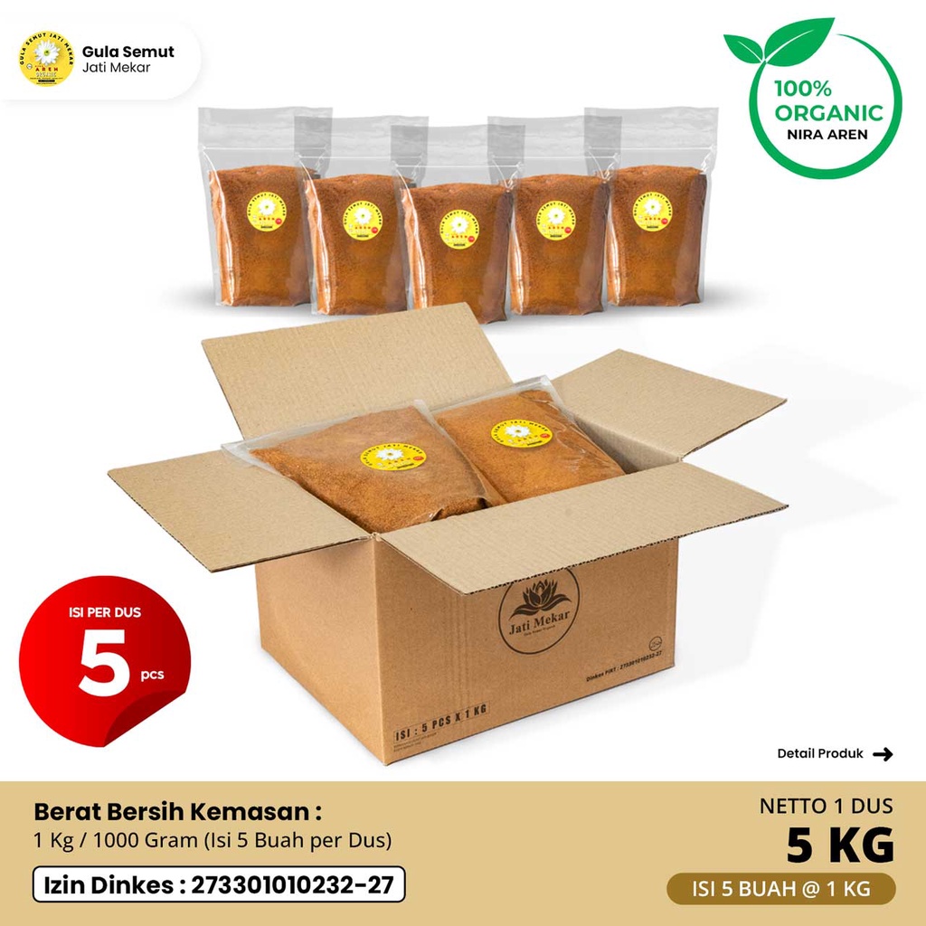 Jual GULA AREN ORGANIK PALM SUGAR GULA SEMUT 5 KG POUCH (KEMASAN 1 KG ...
