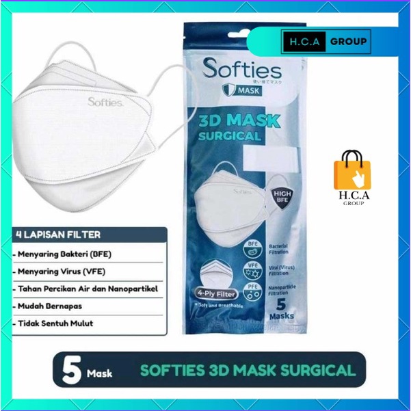 Jual Masker Softies Surgical 3D Mask 4 Ply KF94 Sachet isi 5 Original ...
