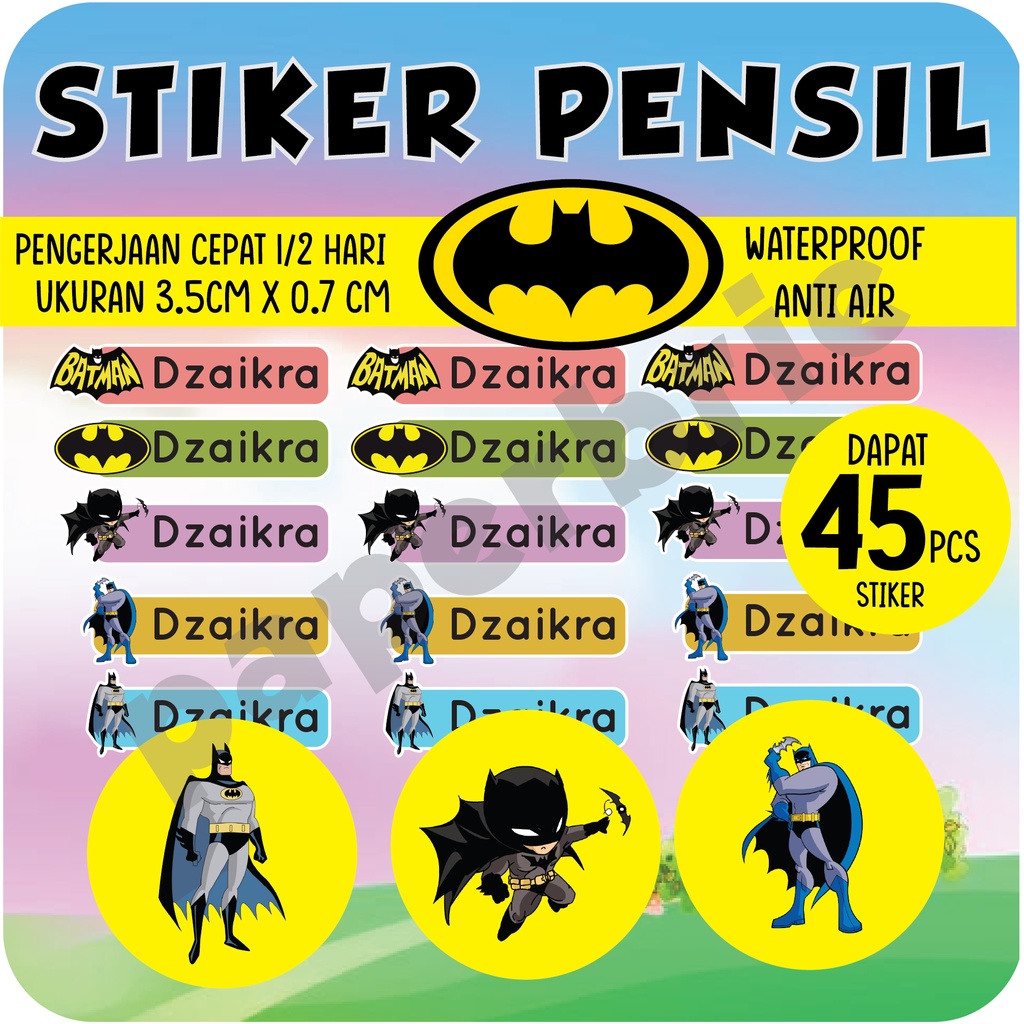 Jual [stiker pensil Batman] Sticker Nama Anak pensil lucu label nama ...