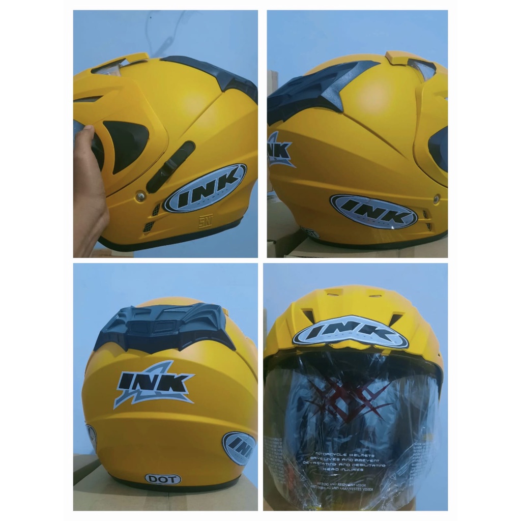 Jual HELM BASIC INK DOUBLE VISOR TYPE T1 WARNA KUNING DOF GOOD QUALITY ...