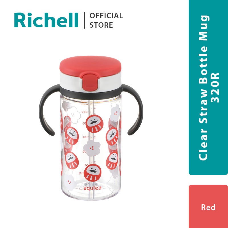 Jual RICHELL - Clear Straw Bottle Mug R Red 320ml/ Botol Minum Anak / Botol minum sedotan ...